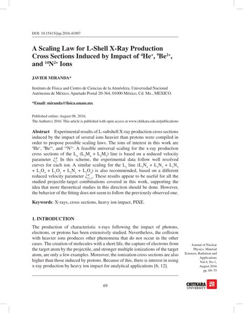 Pdf A Scaling Law For L Shell X Ray Production Cross Sections Induced By Impact Of 4 He 9