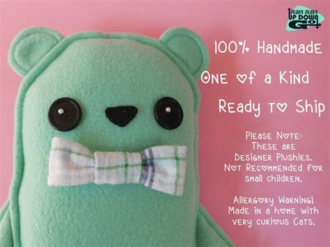 Cute Kawaii Teddy Bear Plushie Green Aqua In Plaid Bowtie Etsy