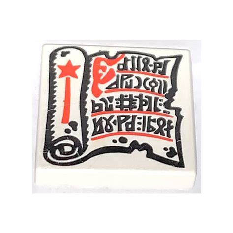 Lego Tile 2 X 2 With Scroll With Ancient Writings And Red Magic Wand