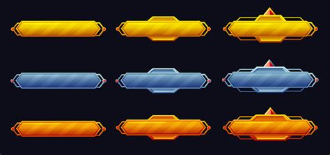 판타지 게임 버튼 Ui 프레임 고대 금속 금 제목 Gui 기호 장식용 청동 또는 은색 테두리 판타지 게임 스퀘어 메탈릭 절연 인터페이스 요소 벡터 최근 디자인 템플릿 비디오