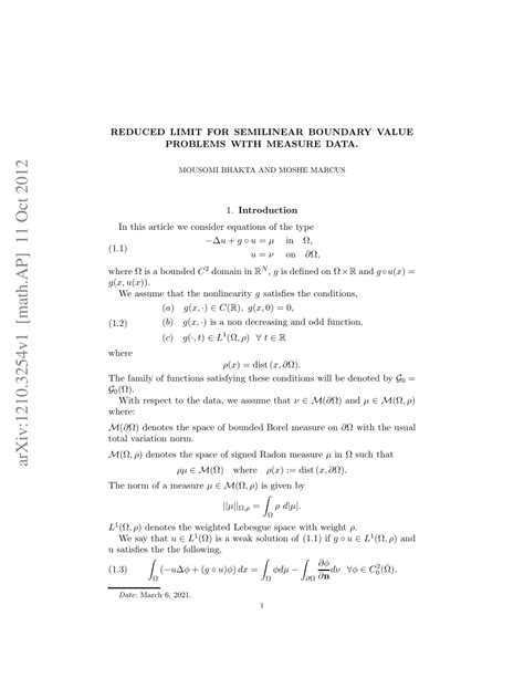 Pdf Reduced Limit For Semilinear Boundary Value Problems With Measure Data