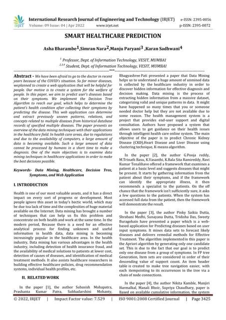 Smart Healthcare Prediction Pdf Databases Computer Software And Applications