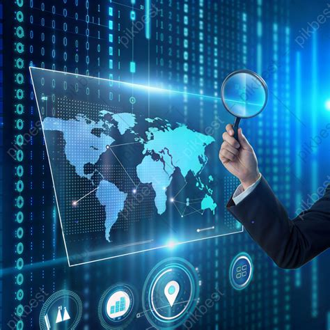 Global Data Analysis Magnifying Glass On World Map In Digital