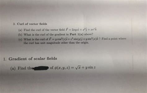 solved 3 curl of vector fields a find the curl of the