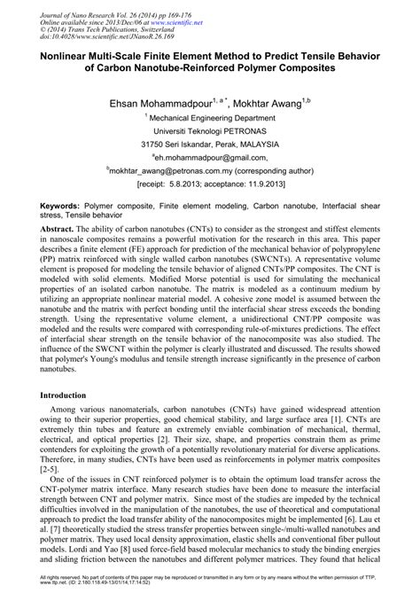 Pdf Nonlinear Multi Scale Finite Element Method To Predict Tensile Behavior Of Carbon Nanotube