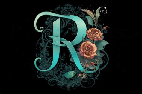 Premium Photo Tattoostyle Logo Using Letter P Roses Filigree Teal And Silver