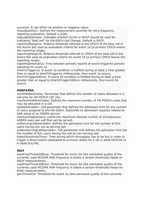 ericsson important optimization parameters pdf computer networking