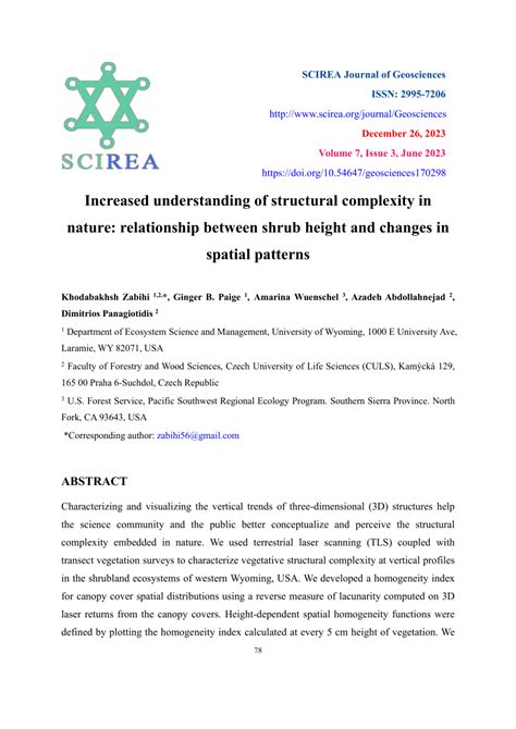 Pdf Increased Understanding Of Structural Complexity In Nature Relationship Between Shrub