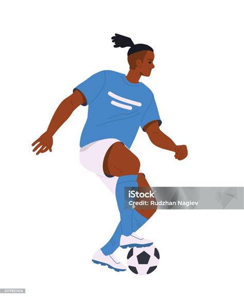 축구 선수 아프리카 계 미국인 남자가 유럽 축구 경기를합니다 남자 운동 선수 달리고 공을 치다 스포츠 및 활동 평면 벡터