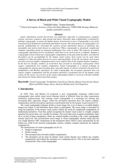 Pdf A Survey Of Black And White Visual Cryptography Models