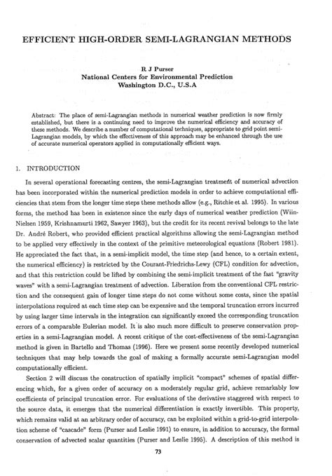 Pdf Efficient High Order Semi Lagrangian Methods