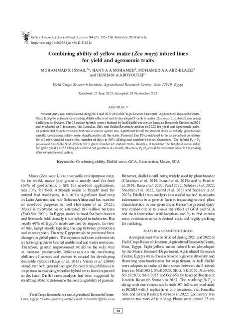 pdf combining ability of yellow maize zea mays inbred lines for