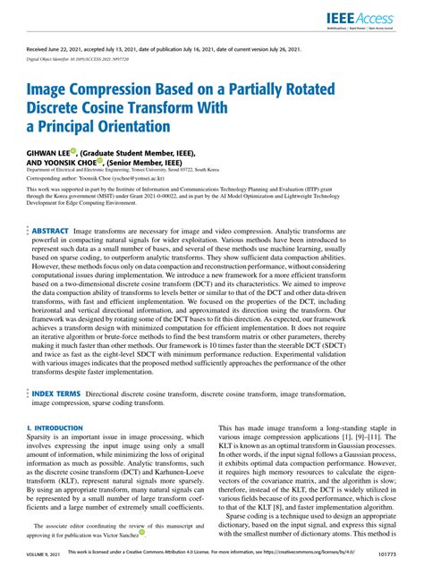 pdf image compression based on a partially rotated discrete cosine transform with a principal