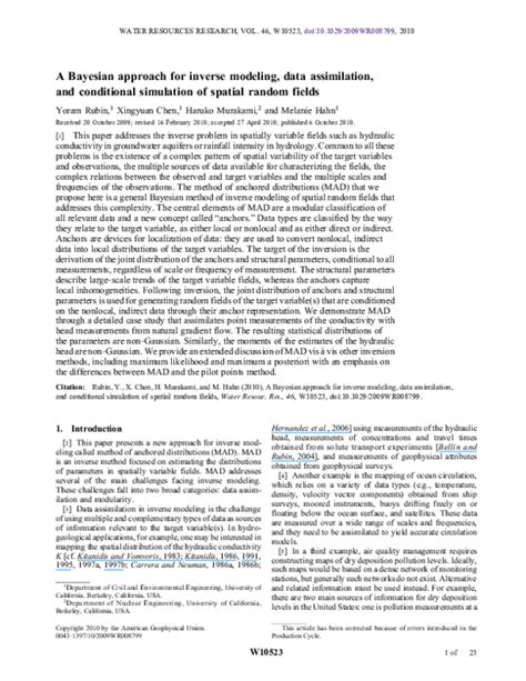 Pdf A Bayesian Approach For Inverse Modeling Data Assimilation And