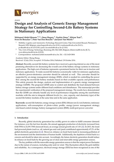 Pdf Design And Analysis Of Generic Energy Management Strategy For Controlling Second Life