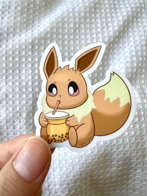 Eevee Drinking Boba Sticker Eevee Sticker Pokemon Sticker White Vinyl Sticker Etsy