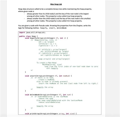 Solved Max Heap Lab Heap Data Structure Called To Be A Chegg Com