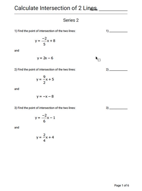 Math Calculate Intersection Of 2 Lines Worksheet Series 2 Geek Slop