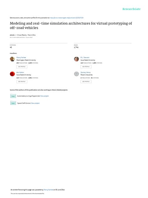 Modeling And Real Time Simulation Architectures Fo Pdf Simulation Virtual Reality
