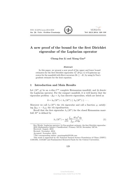 Pdf A New Proof Of The Bound For The First Dirichlet Eigenvalue Of