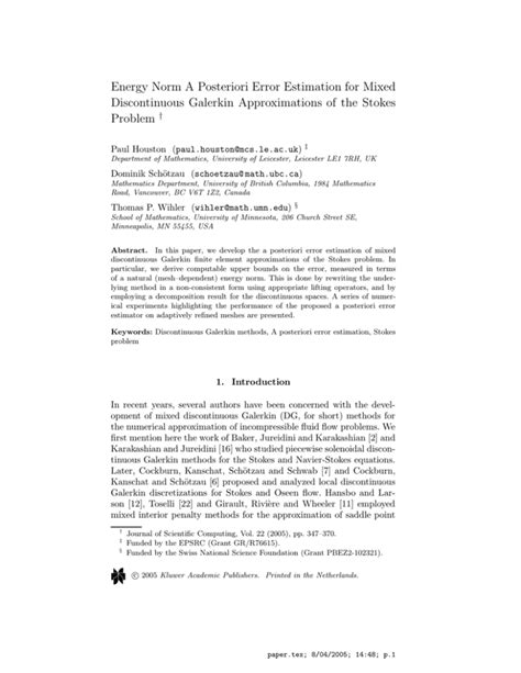 Energy Norm A Posteriori Error Estimation For Mixed