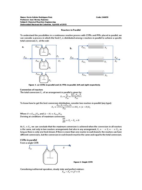 Reactors In Parallel Chemical Reactor Reaction Rate