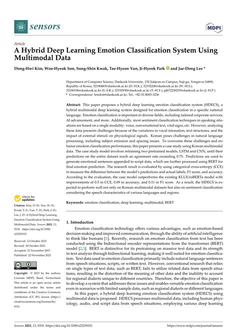 PDF A Hybrid Deep Learning Emotion Classification System Using Multimodal Data