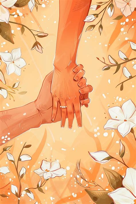 Illustration Of A Couple In Love Holding Hands On A Floral Background Premium Ai Generated Image