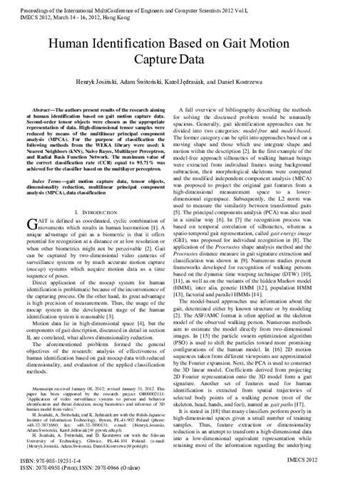 Pdf Human Identification Based On Gait Motion Capturedata