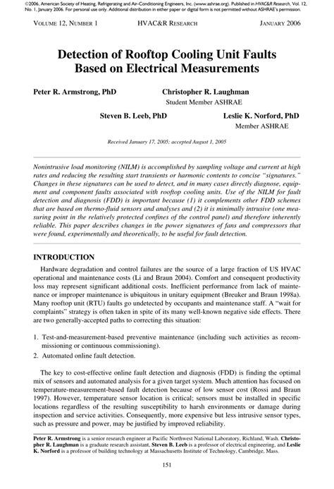 Pdf Detection Of Rooftop Cooling Unit Faults Based On Electrical Measurements
