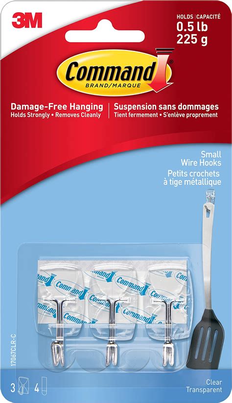 Command Wire Hooks Small Clear 3 Hooks 4 Small Strips S Hooks Amazon Canada