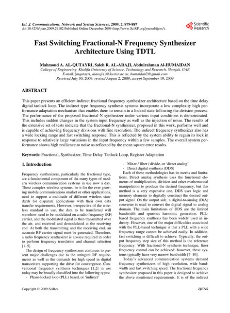 Pdf Fast Switching Fractional N Frequency Synthesizer Architecture