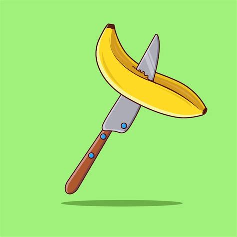 바나나와 칼 벡터 일러스트 레이 션 프리미엄 벡터