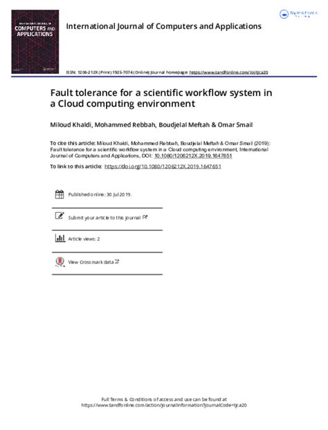 Pdf Fault Tolerance For A Scientific Workflow System In A Cloud Computing Environment