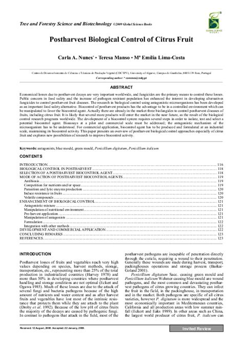 Postharvest Biological Control Of Citrus Fruit