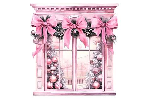 Pink Window With Ribbon Showing Tree Outside The Window