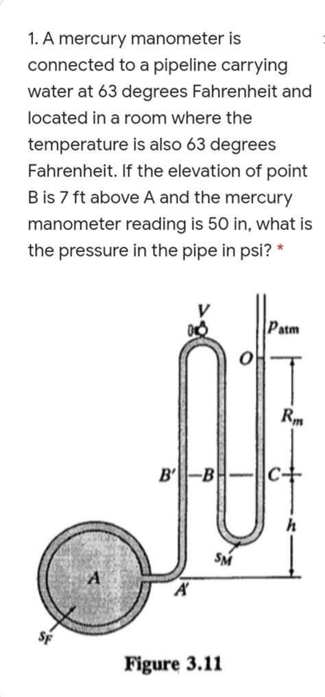 Answered 1 A Mercury Manometer Is Connected To Bartleby