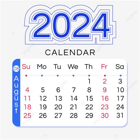 2024년 달력 8월 심플 라인 블루 2024 달 일력 Png 일러스트 및 벡터 에 대한 무료 다운로드 Pngtree