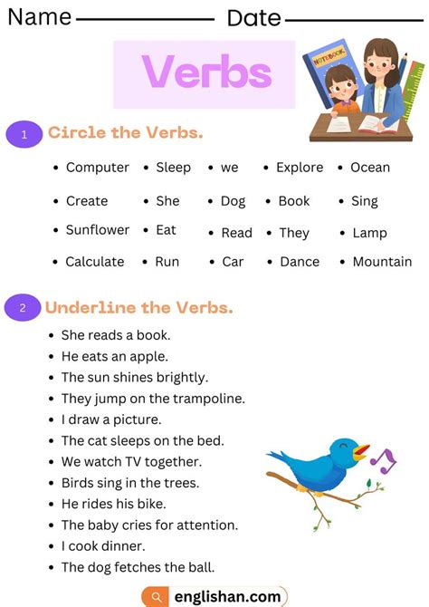 Verbs Worksheets In English Circle The Verbs Verb Worksheets 1st
