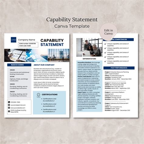Capability Statement Canva Template Editable Capability Statement