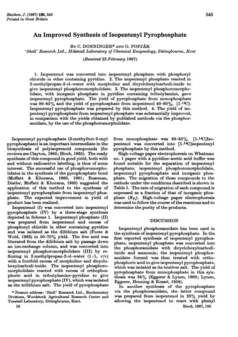 Pdf An Improved Synthesis Of Isopentenyl Pyrophosphate