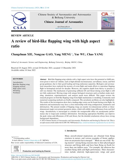 Pdf A Review Of Bird Like Flapping Wing With High Aspect Ratio