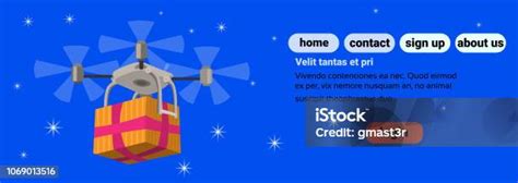무인 배달 새 해 메리 크리스마스 휴일 개념 파란색 배경 평면 수평 복사 공간 제시 개념에 대한 스톡 벡터 아트 및 기타 이미지 개념 나름 날기 Istock