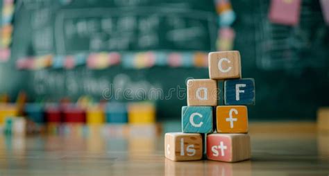 Colorful Wooden Blocks Stacked In Classroom During Learning Activity