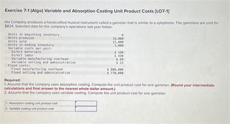 solved exercise 7 1 algo variable and absorption costing