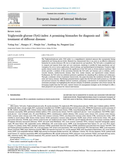 Triglyceride Glucose Tyg Index A Promising Biomarker Pdf