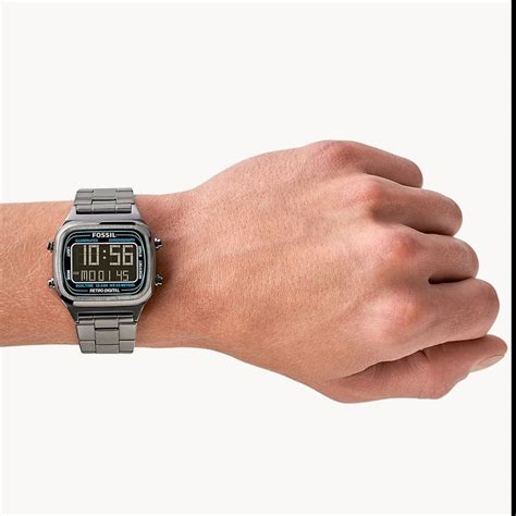 Fossil Retro Digital Smoke Stainless Steel Mens Watch Fs5846