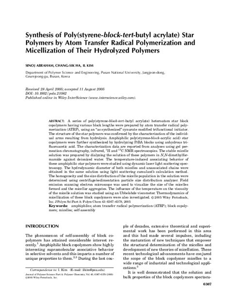 Pdf Synthesis Of Poly Styrene Block Tert Butyl Acrylate Star Polymers By Atom Transfer