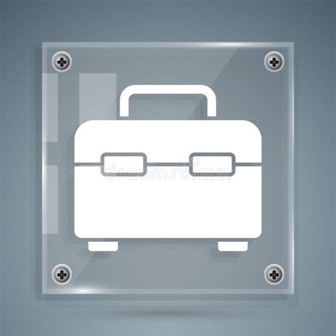 White Toolbox Icon Isolated On Grey Background Tool Box Sign Square