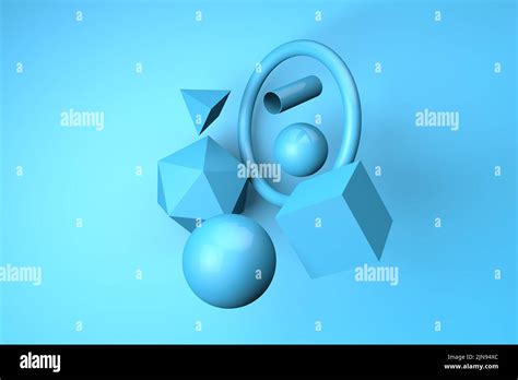 3d Render Of Abstract Geometric Shapes On A Blue Background